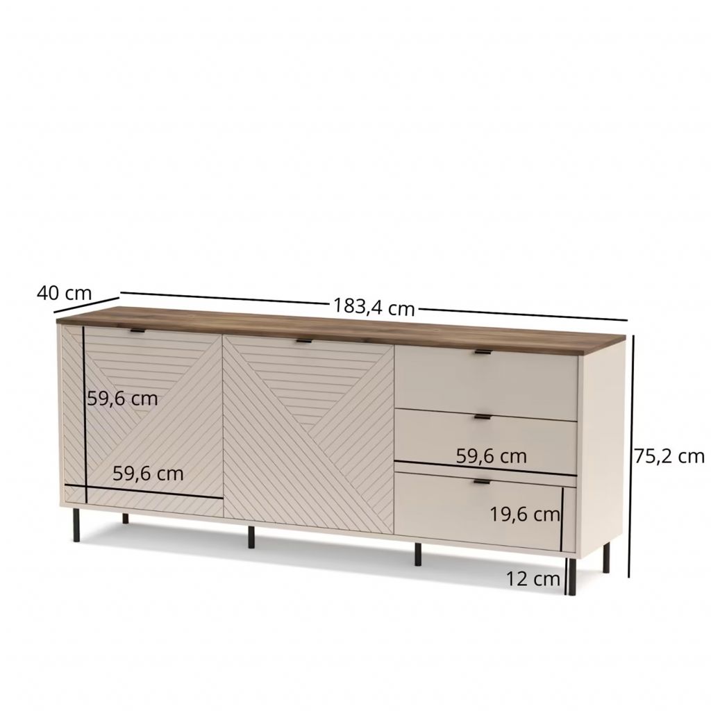 Kumode Evo 2d3a, ar 2 durvīm un 3 atvilktnēm